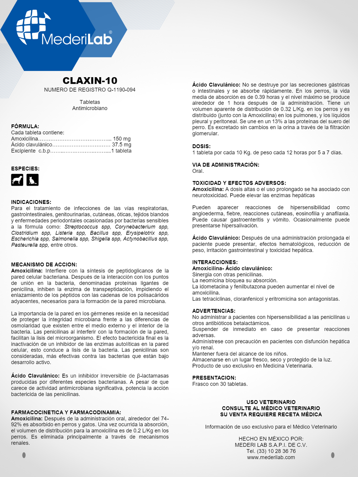 CLAXIN-10 TABLETAS - MEDERILAB – Franz Haus