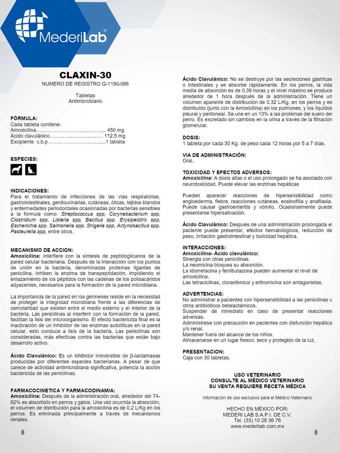 CLAXIN 30 CON 30 TABLETAS - MEDERILAB – Franz Haus