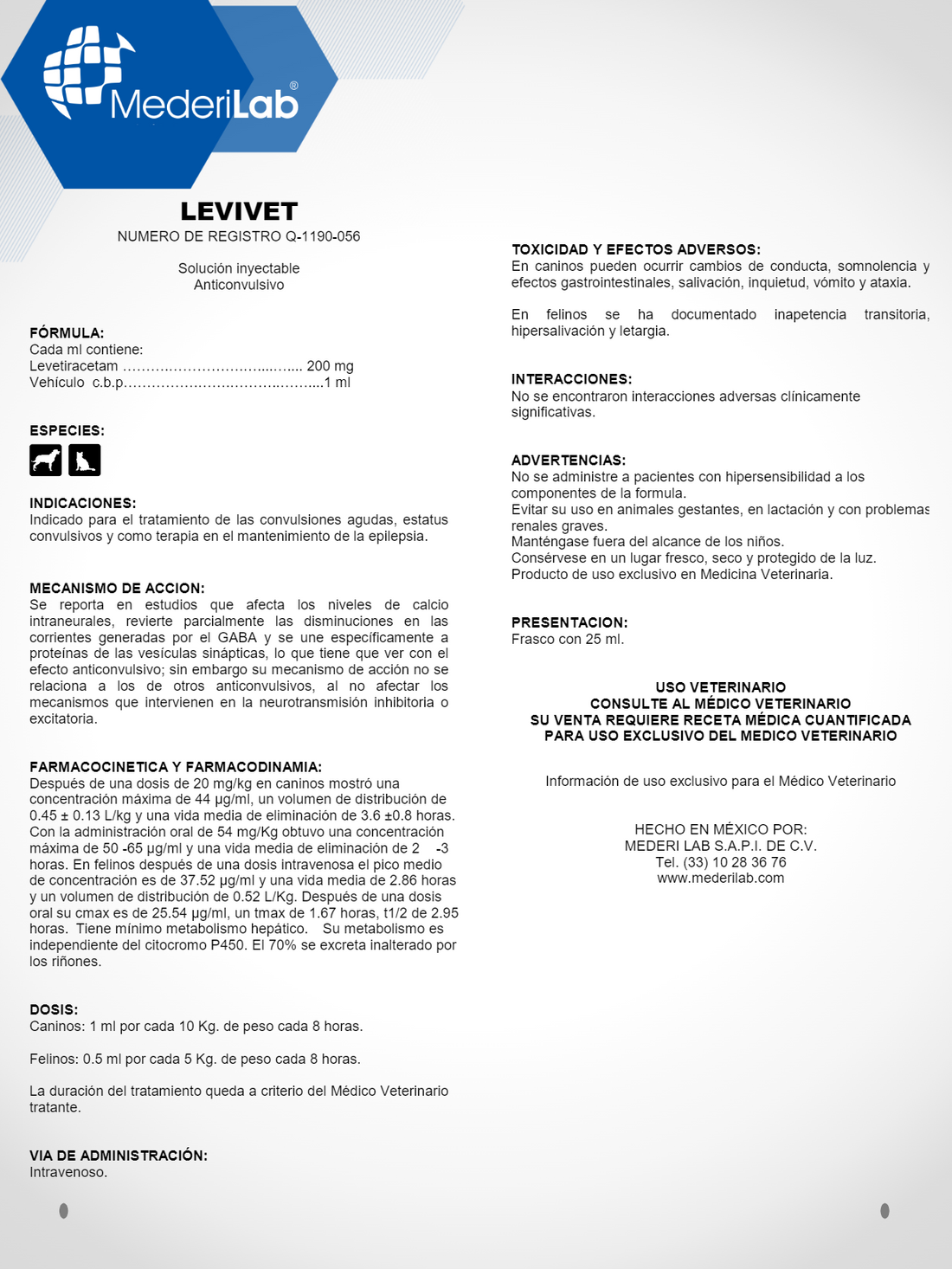 LEVIVET INYECTABLE - MEDERILAB – Franz Haus